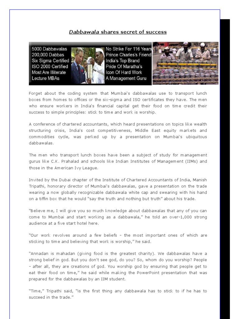 Secrets of Mumbai's Dabbawala Success | PDF