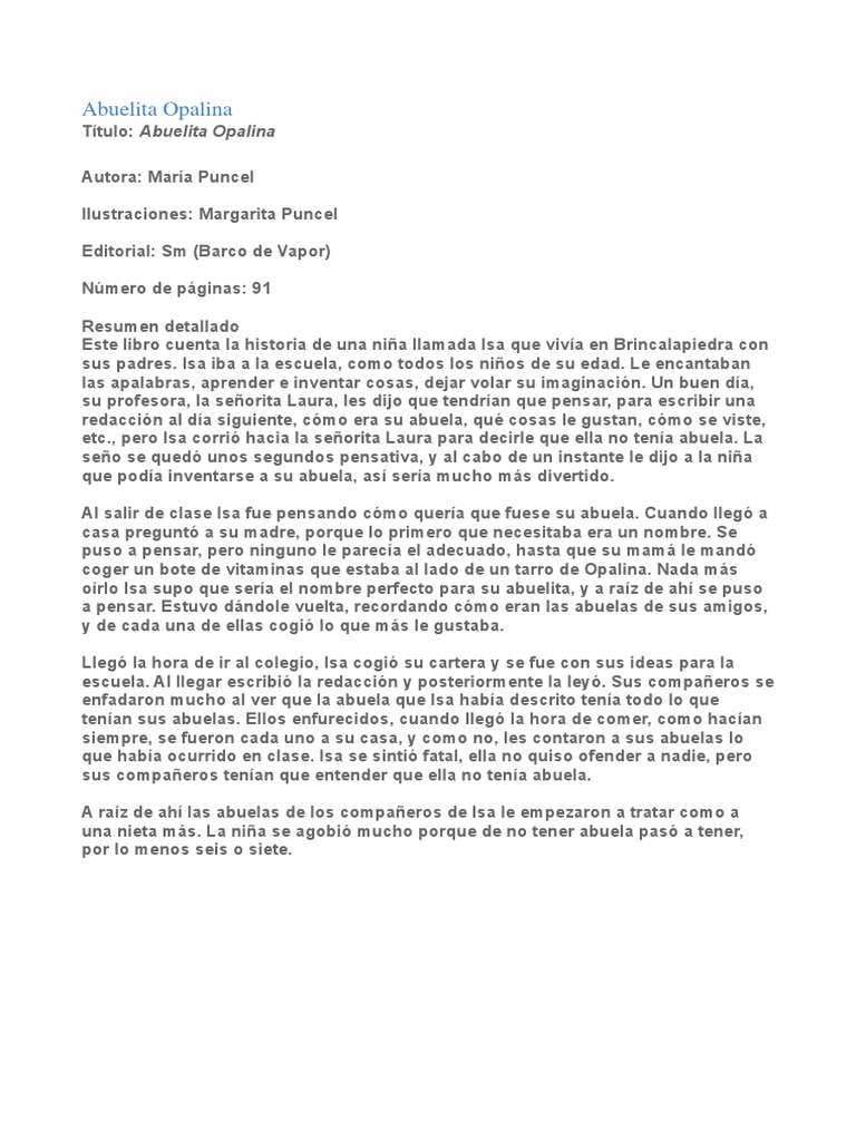 Resumen de La Abuela Opalina | PDF