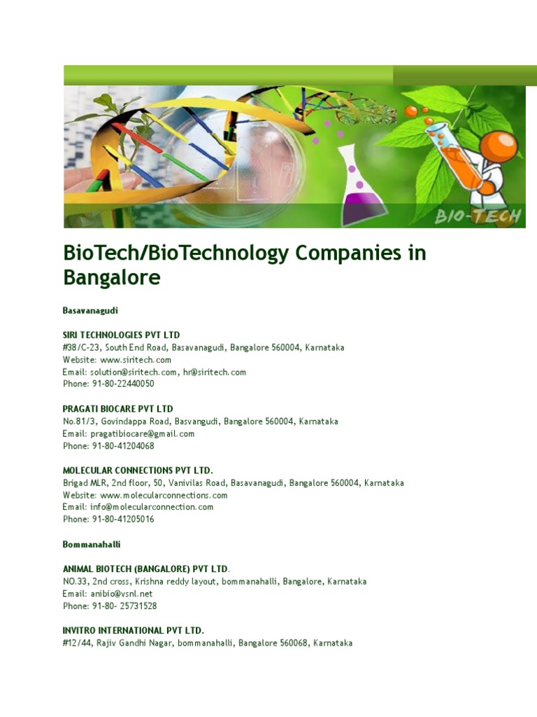 List of BT Companies in Bangalore | PDF | Bangalore | Industries