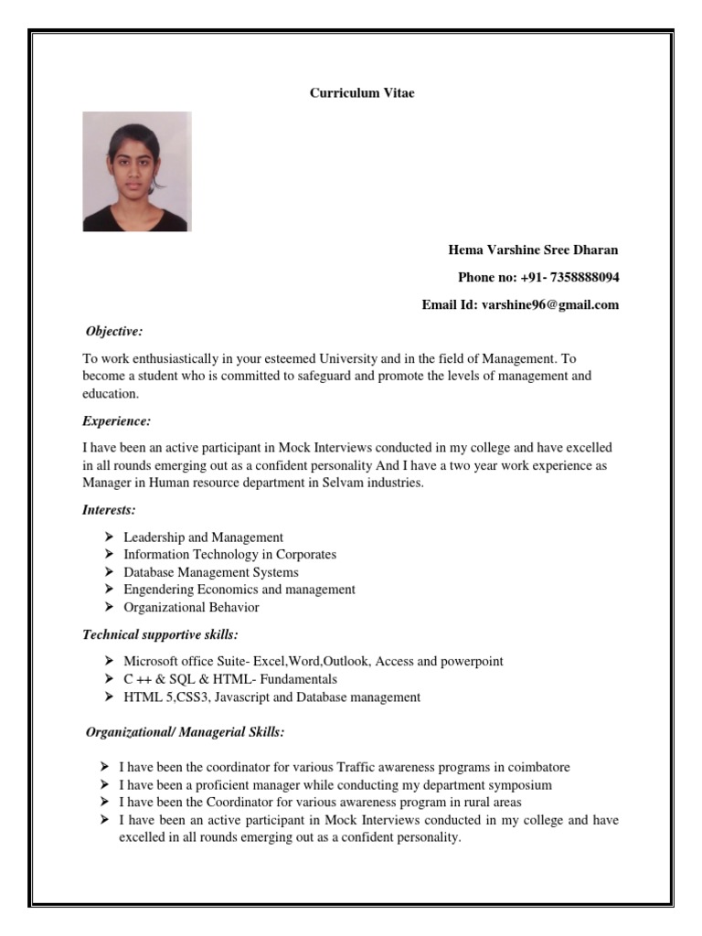 Curriculum Vitae: Objective | PDF | Computing | Business