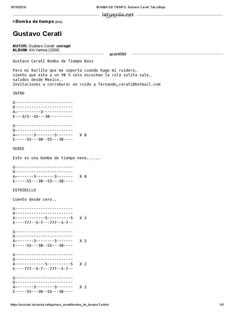 BOMBA de TIEMPO, Gustavo Cerati - Tab P - Bajo | PDF | Álbumes | Música ...