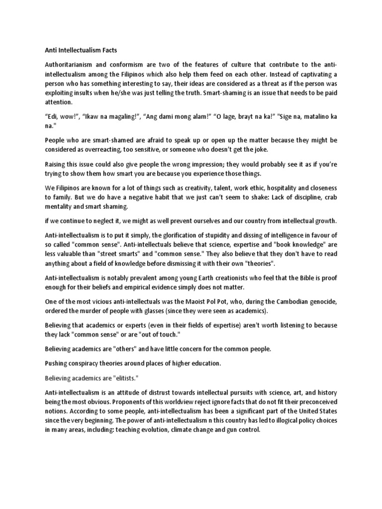 Anti Intellectualism Facts | PDF | Psychology | Science