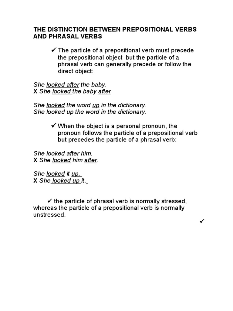 The Distinction Between Prepositional Verbs and Phrasal Verbs | PDF
