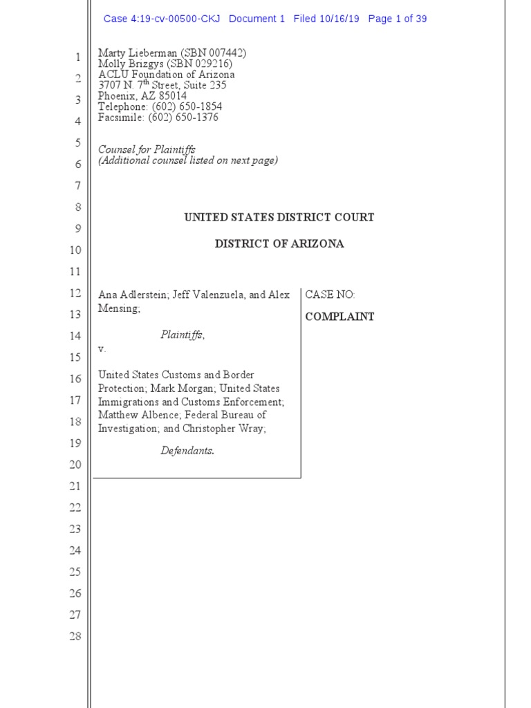 1 Complaint | PDF | U.S. Immigration And Customs Enforcement | American ...