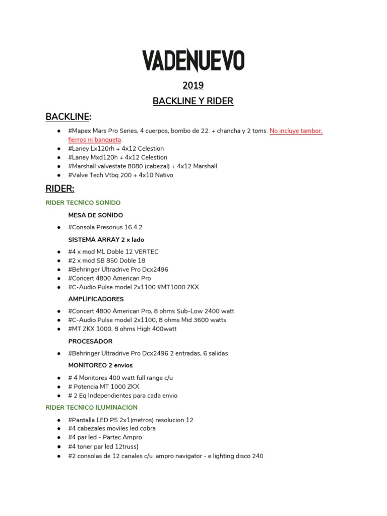 Backline & Rider Vadenuevo - (1) - 1 | PDF