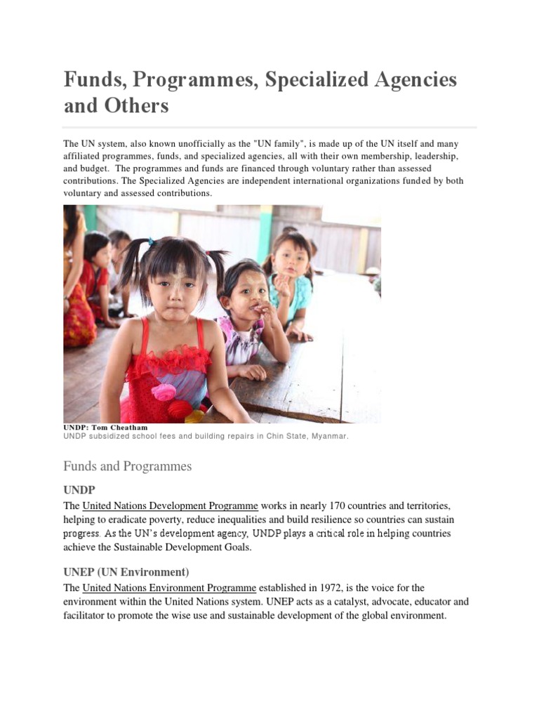 UN Prgrams, Specialized Agencies, Funds | PDF | United Nations ...