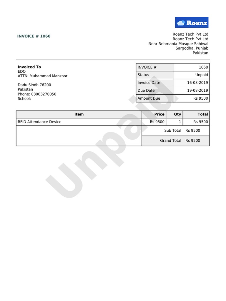 Roanz Invoice 2019-08-167904 | PDF