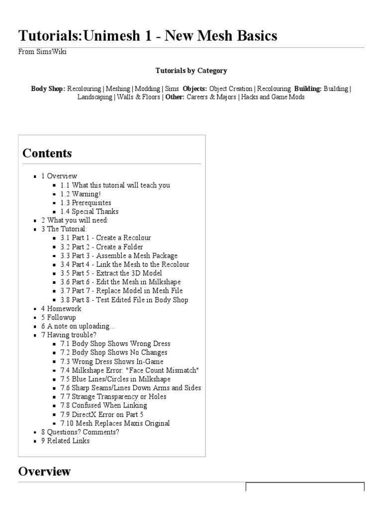 Tutorials - Unimesh 1 - New Mesh Basics - SimsWiki | PDF | Computer File | Software
