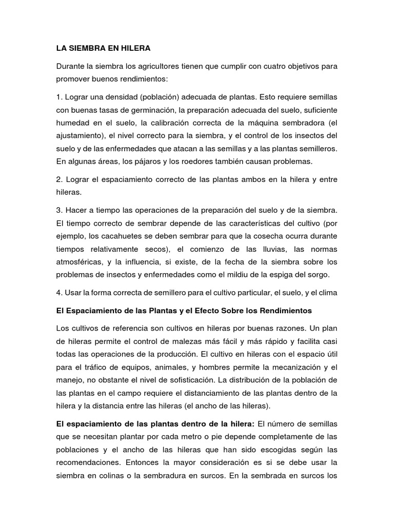 Siembra en Hileras: Ventajas y Desventajas | PDF | Siembra | Semilla