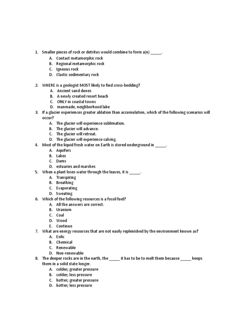 Earth Science Quiz: Rocks, Climate, and Resources | PDF | Earth | Rock ...