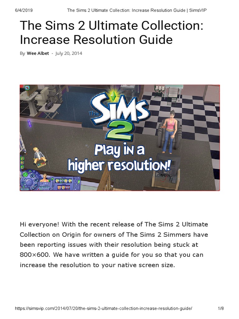 Increasing the Screen Resolution for The Sims 2 Ultimate Collection: A ...
