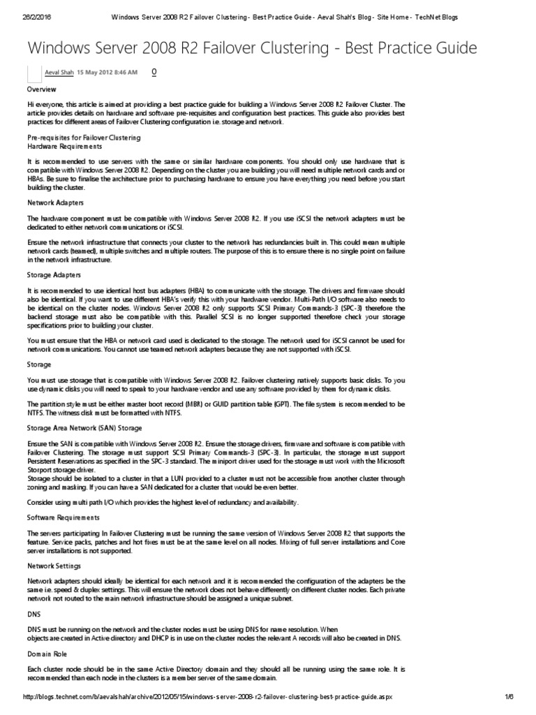 Windows Server 2008 R2 Failover Clustering - Best Practice Guide | PDF | Computer Cluster ...