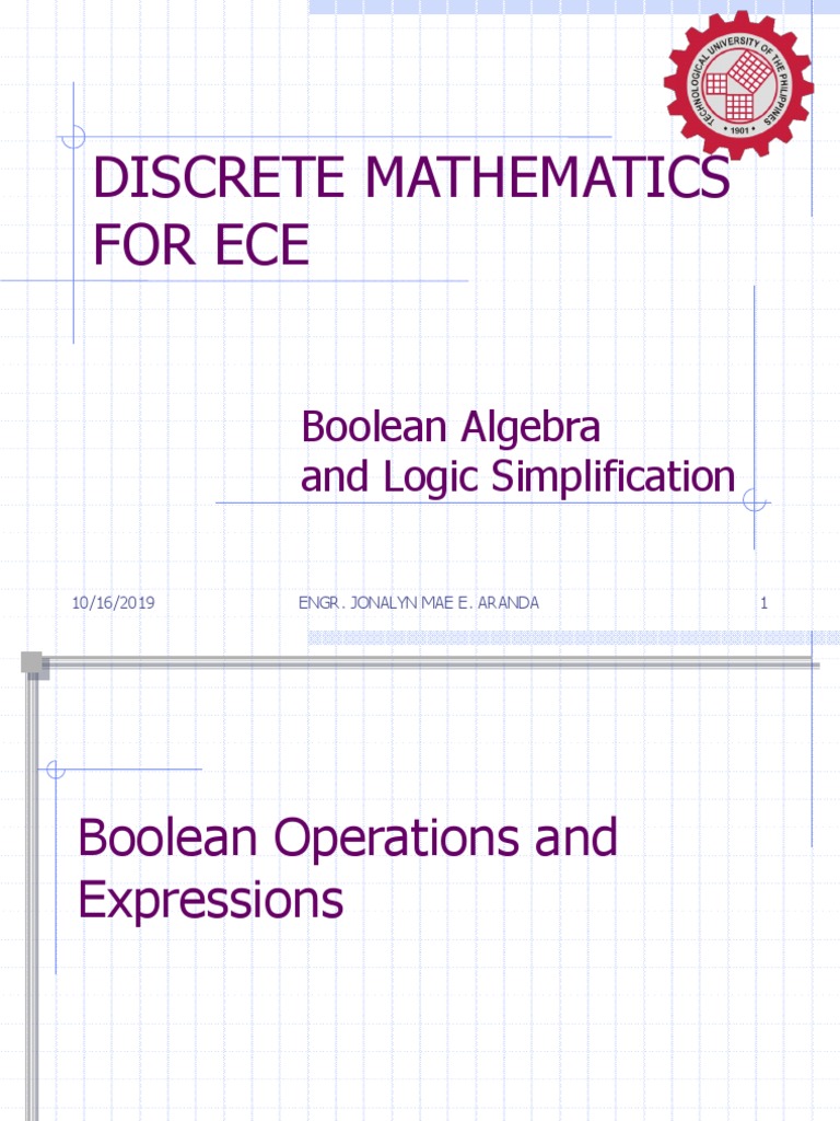 Discrete Mathematics For Ece: Boolean Algebra and Logic Simplification ...