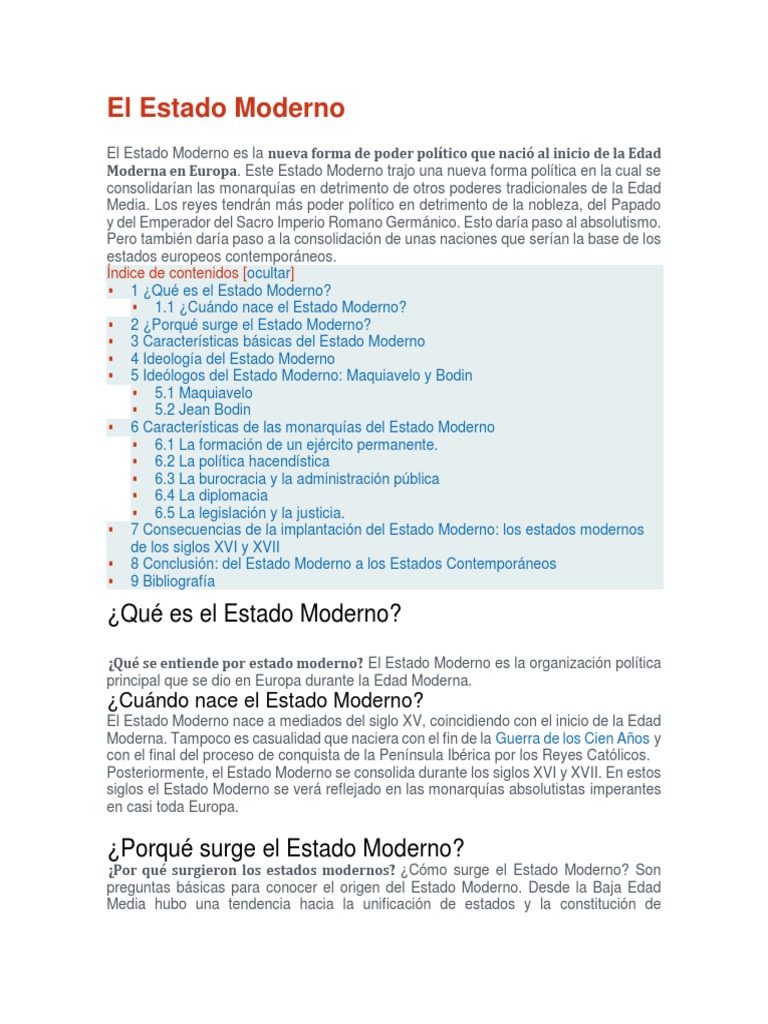 El Estado Moderno | PDF | Monarquía | Estado (política)