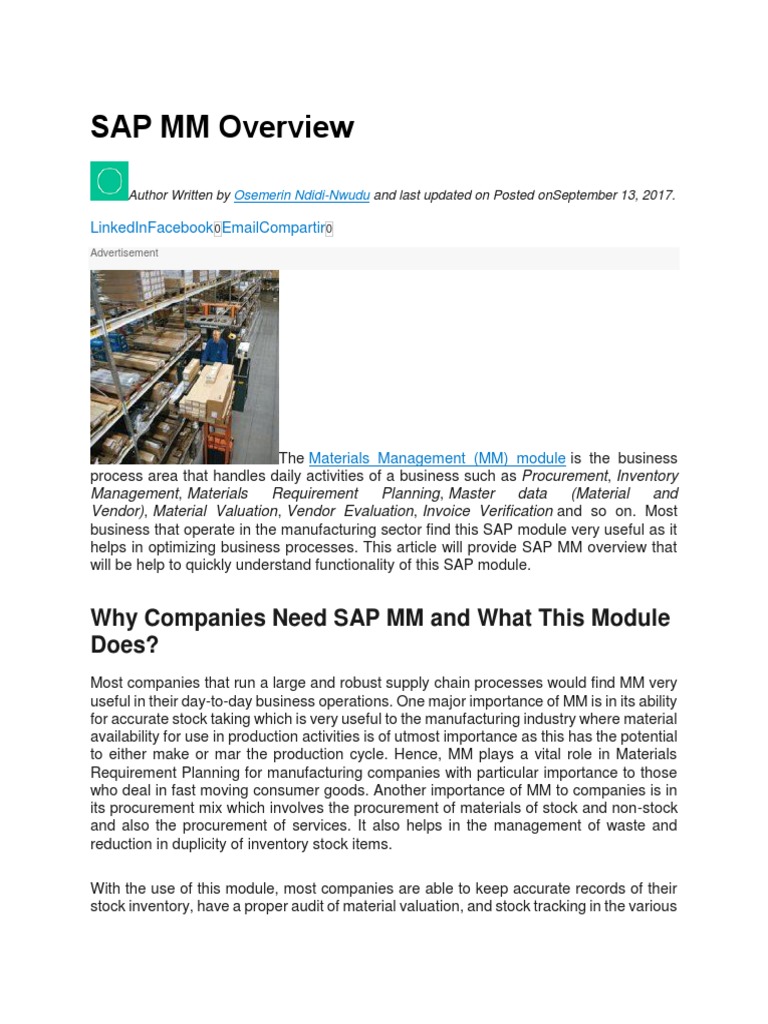 SAP MM Overview R3 | PDF | Procurement | Inventory