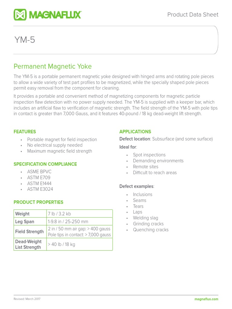 YM-5 Permanent Magnetic Yoke Data | PDF | Magnetic Field | Welding