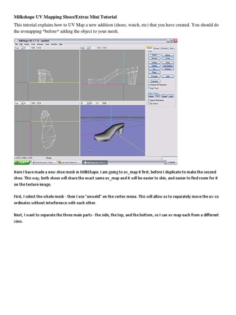 Milkshape UV Mapping Shoes | PDF | Texture Mapping | Image Processing