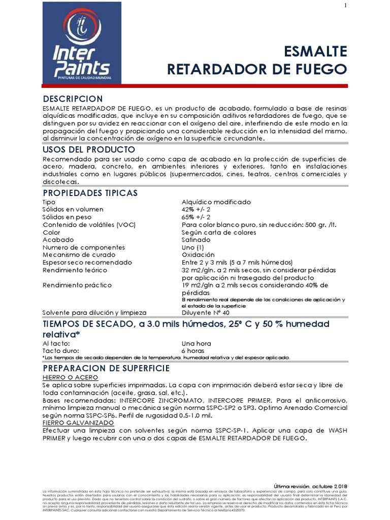 Cas-Msds-018 Esmalte Retardador de Fuego PDF | PDF | Oxígeno | Hormigón