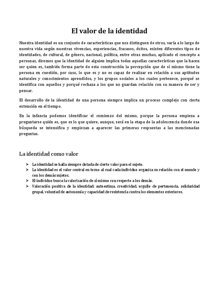 El Valor de La Identidad | PDF
