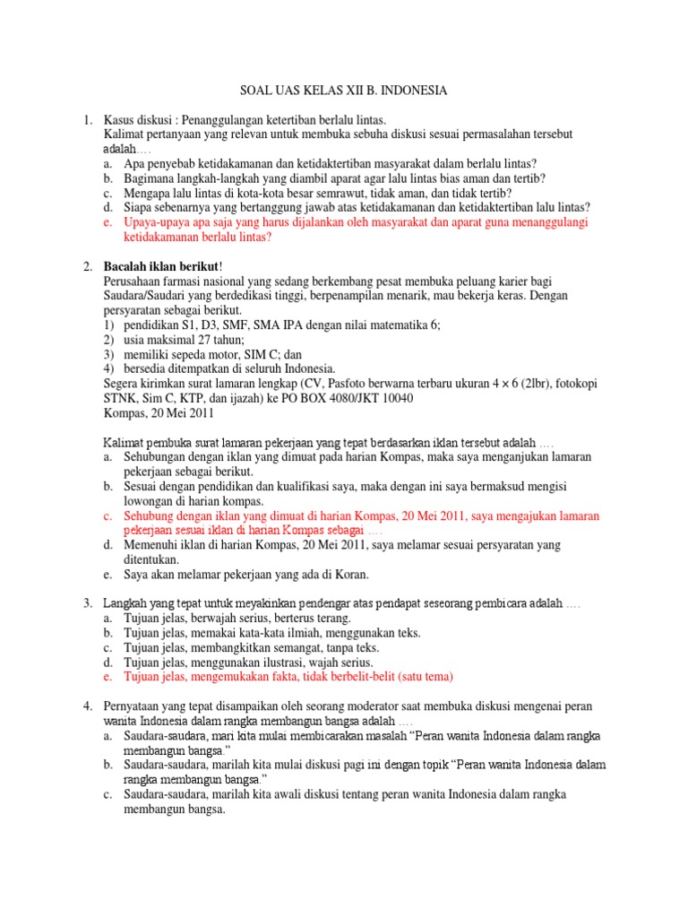 Soal Uas Kelas Xii Sma Bindo | PDF