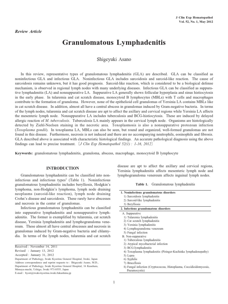 Granulomatous Lymphadenitis Overview | PDF | Lymph Node | Lymphatic System