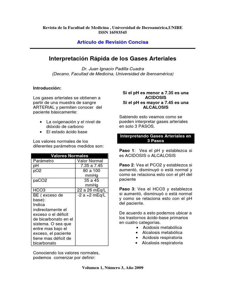 Interpretacion Rapida de Gases Arteriales PDF | PDF | Fisiología ...