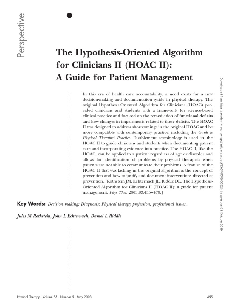 The Hypothesis-Oriented Algorithm for Clinicians II (HOAC II): A ...