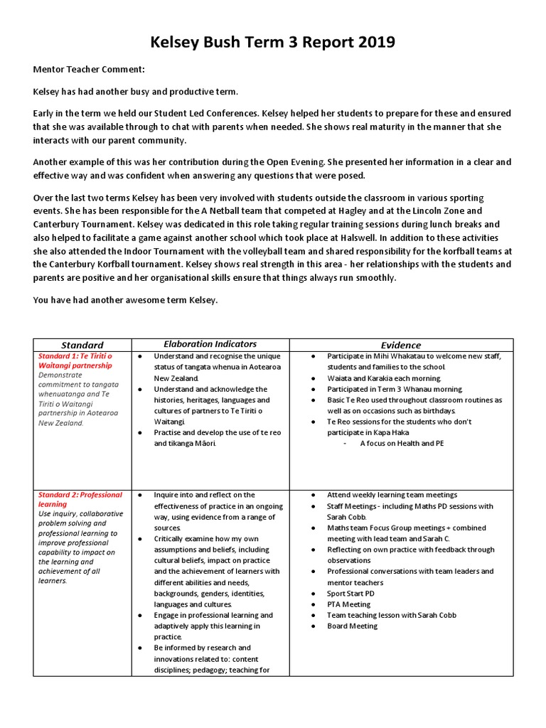 Kelseys Term 3 2019 - 6 Standards Report Template | PDF | Pedagogy ...