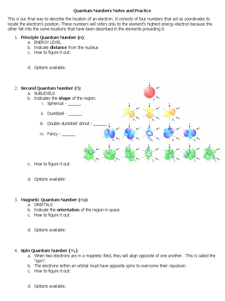Worksheet On Quantum Numbers | Download Free PDF | Atomic Orbital ...