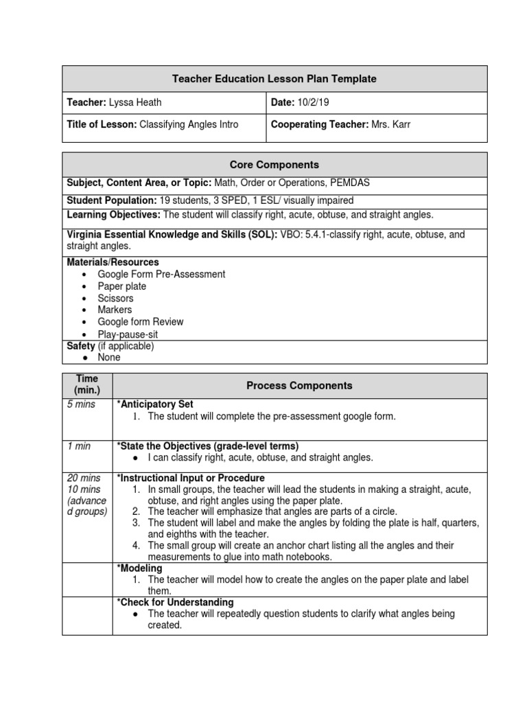 Teacher Education Lesson Plan Template: 5 Mins | PDF | Lesson Plan ...