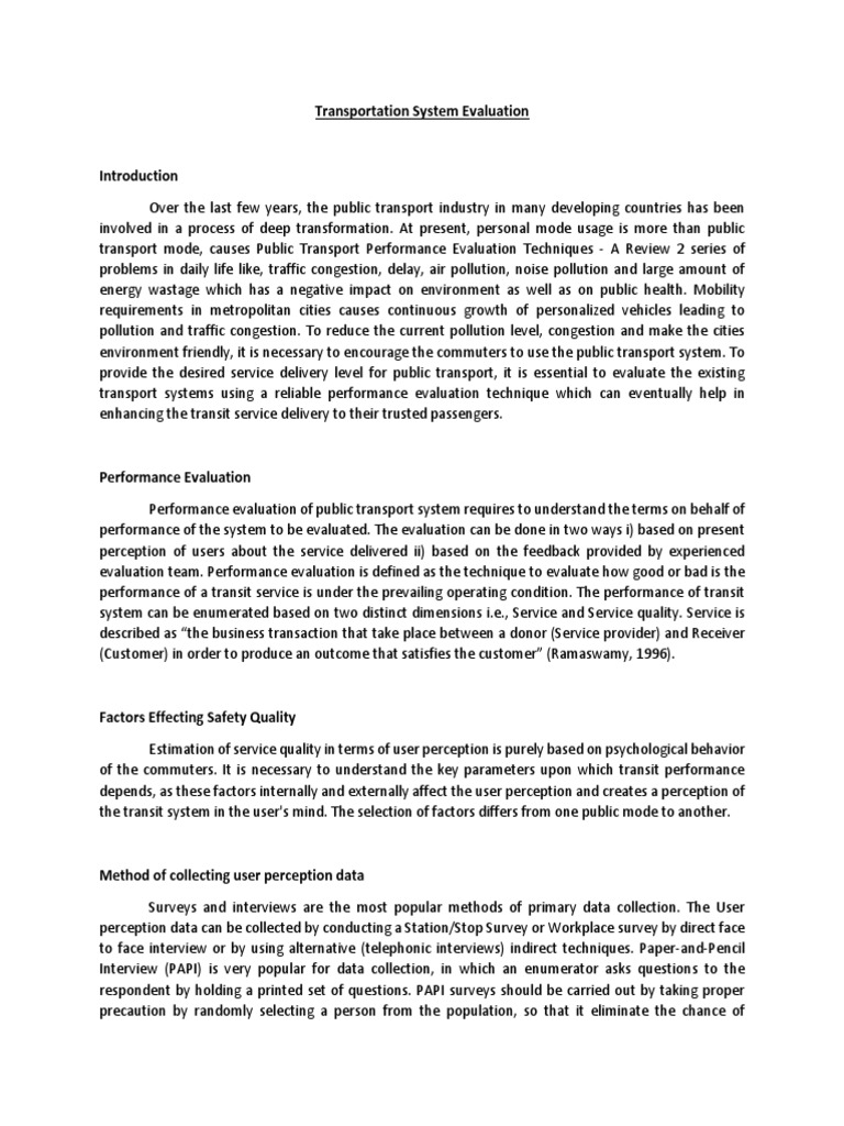 Public Transport System Evaluation Techniques | PDF | Structural ...