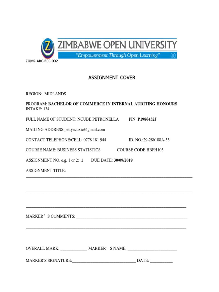 Assignment Cover: ZQMS-ARC-REC-002 | PDF | Questionnaire