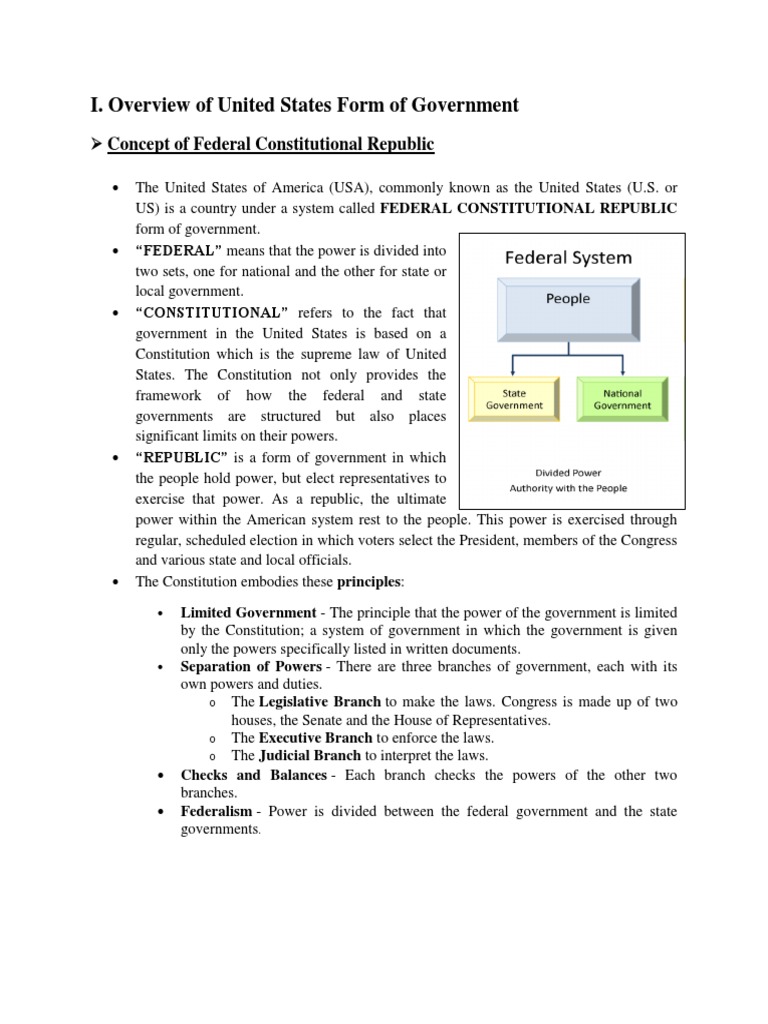 I. Overview of United States Form of Government: Concept of Federal ...