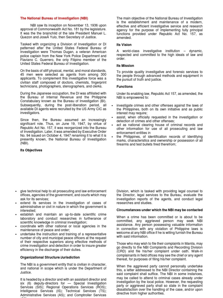 The National Bureau of Investigation | PDF | Social Institutions ...