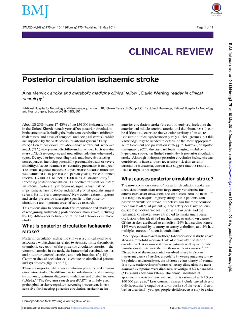 Posterior Circulation Stroke | PDF | Stroke | Vertigo