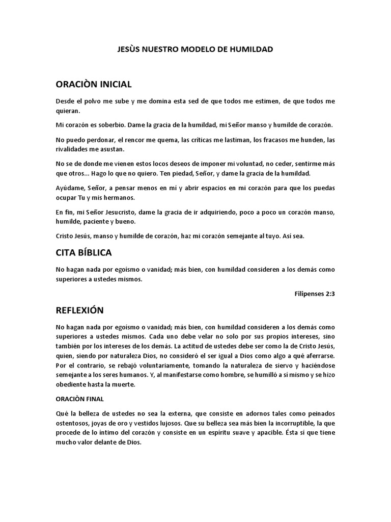 Jesùs Nuestro Modelo de Humildad | PDF