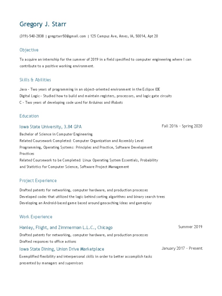 Greg Starr Resume - Fall 2019 | PDF