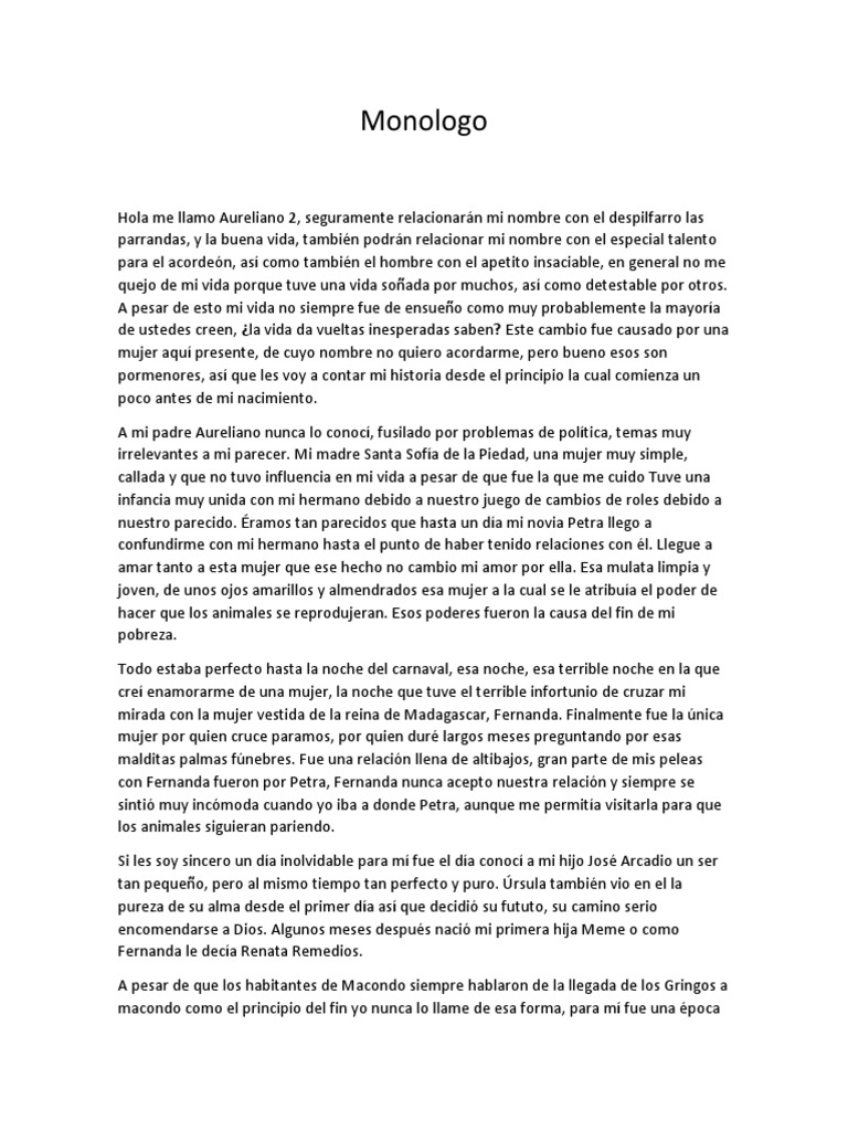 Monólogo de Aureliano II en Macondo | PDF