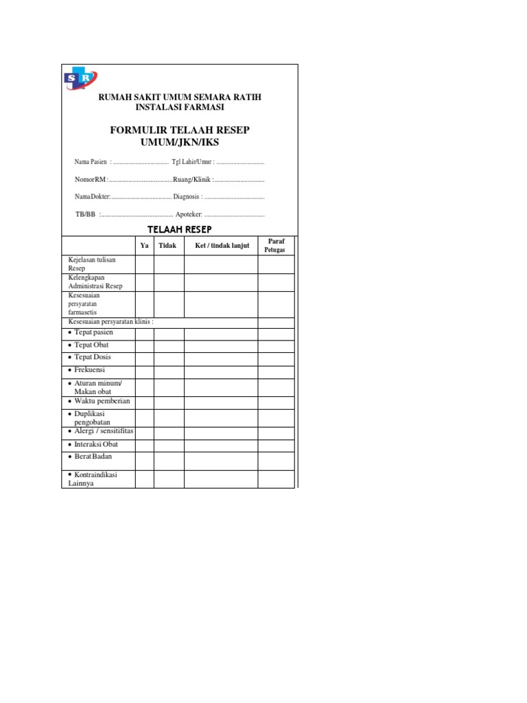 Telaah Resep di Instalasi Farmasi | PDF