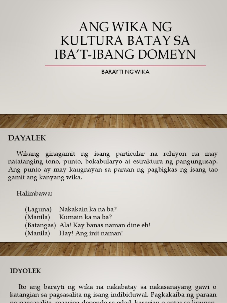 Ang Wika NG Kultura Batay Sa Ibat Ibang Domeyn | PDF