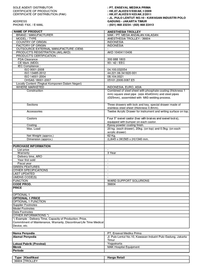 TROLLEYS - ANESTHESIA TROLLEY (SPEC) R PDF | PDF