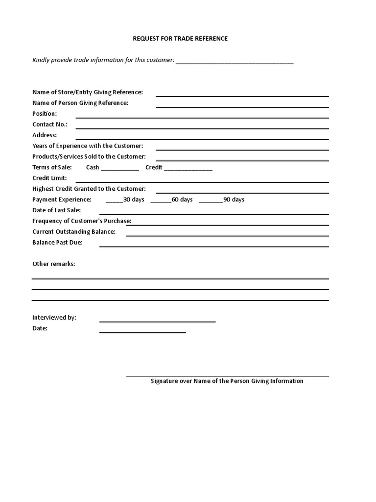 Trade Reference Request Form | PDF