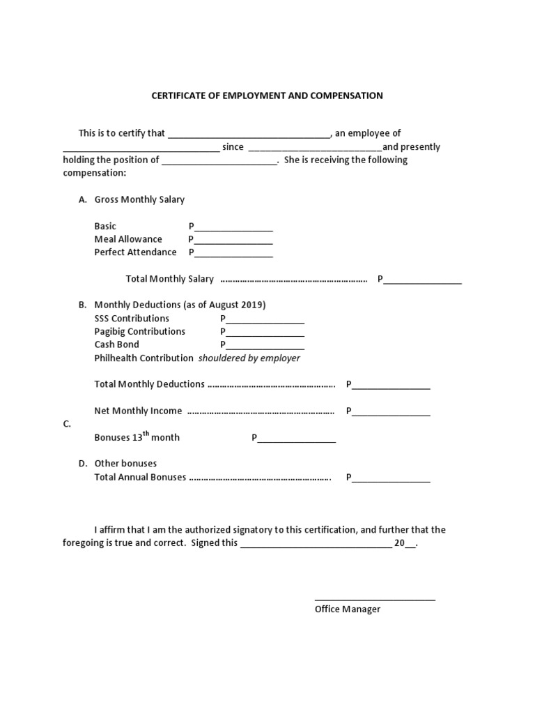 Certificate of Employment & Compensation | PDF
