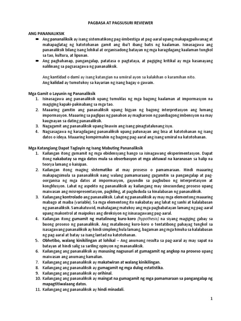 PAGBASA-REVIEWER Final | PDF