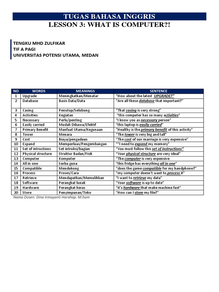 Lesson 3: What Is Computer?!: Tugas Bahasa Inggris | PDF