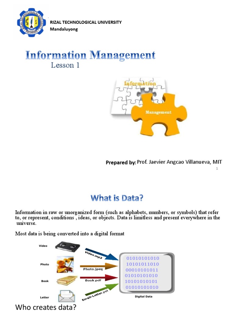 Lesson 1 Information Management | PDF | Information Management ...
