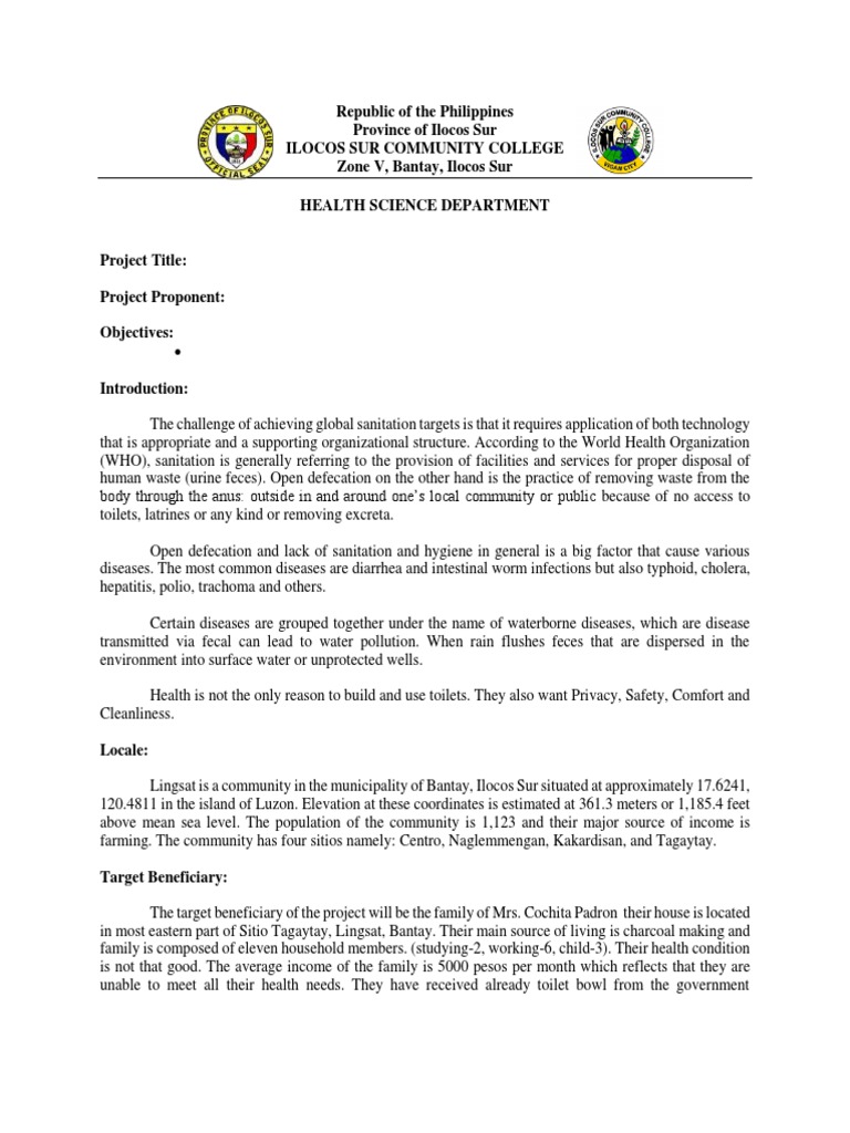 Introduction Project Proposal Jusl | PDF | Sanitation | Medical Specialties