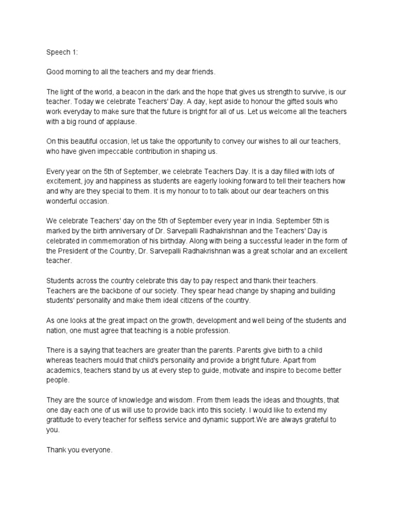 Opening Remarks (Teacher's Day) | PDF