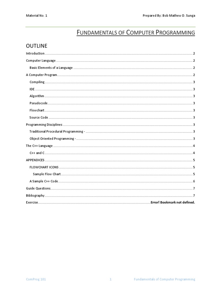 Fundamentals of Computer Programming - Material 1 | PDF | Programming ...
