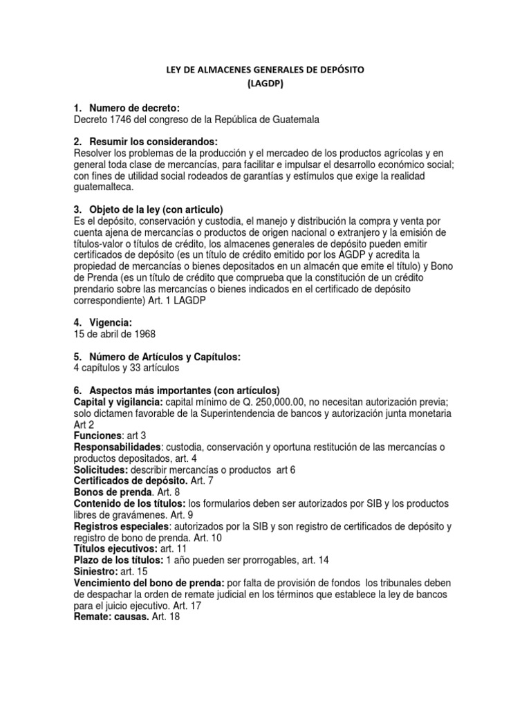 Ley de Almacenes Generales de Depósito | PDF | Justicia | Crimen y ...